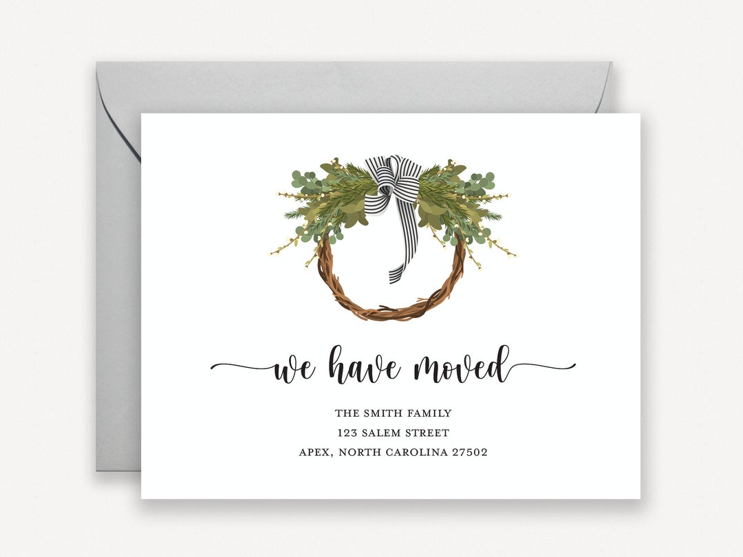 Moving Announcement With Wreath, Printed We've Moved Moving ...