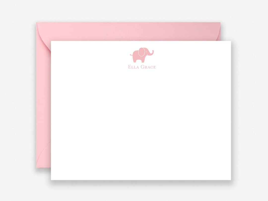 Elephant Baby Stationery Girl, Personalized Notecards for Baby Girl ...