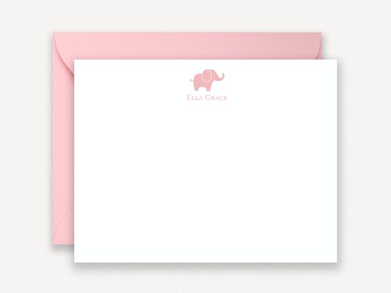 Elephant Baby Stationery Girl Personalized Notecards for Baby - Etsy