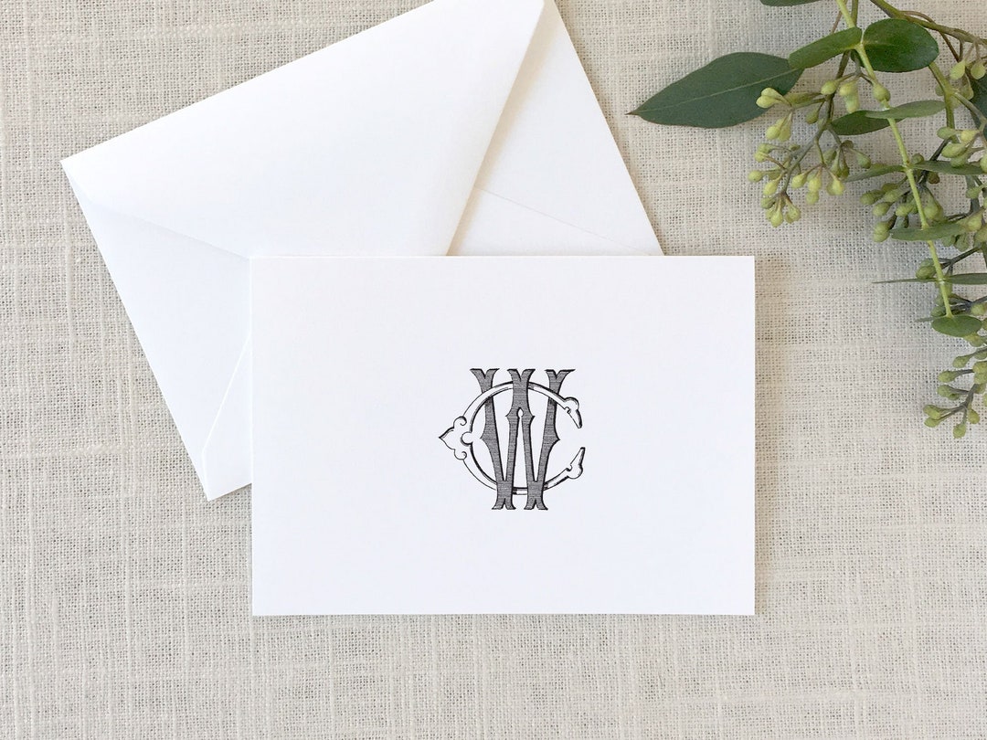 CW Interlocking Monogram Folded Note Cards, Wedding Stationery, 2 ...