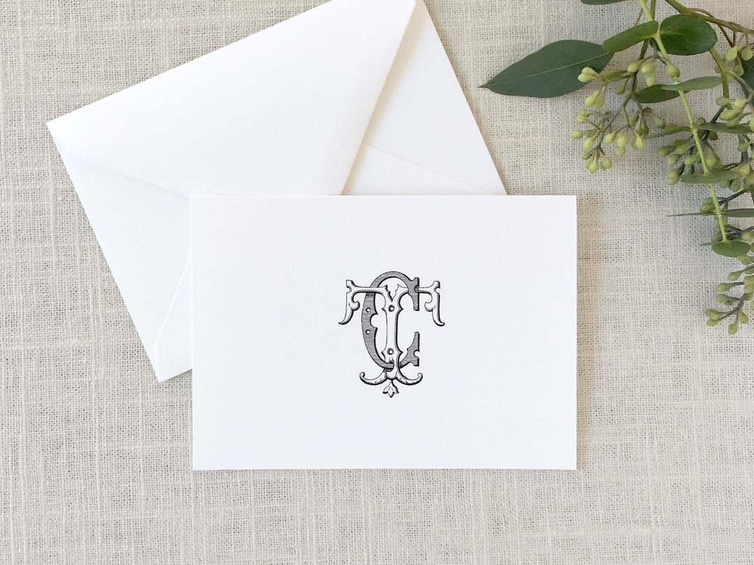 CT Interlocking Monogram Folded Note Cards, Wedding Stationery, 2 ...