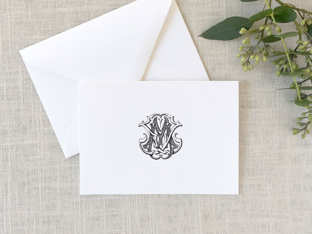 JM Interlocking Monogram Folded Note Cards, Wedding Stationery, 2 ...