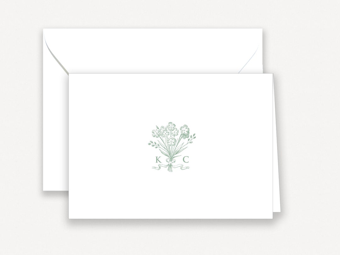 Vintage Monogram Folded Note Cards, Bouquet Monogram Personalized ...