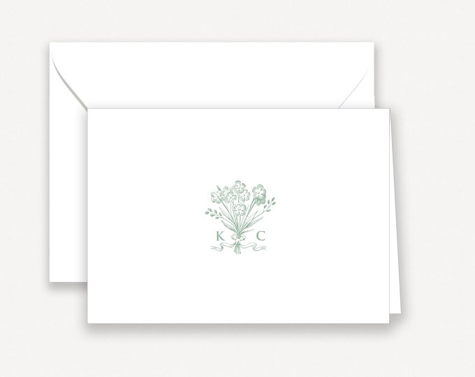 Vintage Monogram Folded Note Cards, Bouquet Monogram Personalized ...