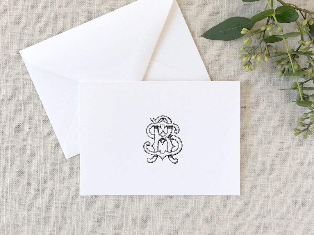 SR Interlocking Monogram Folded Note Cards, Wedding Stationery, 2 ...