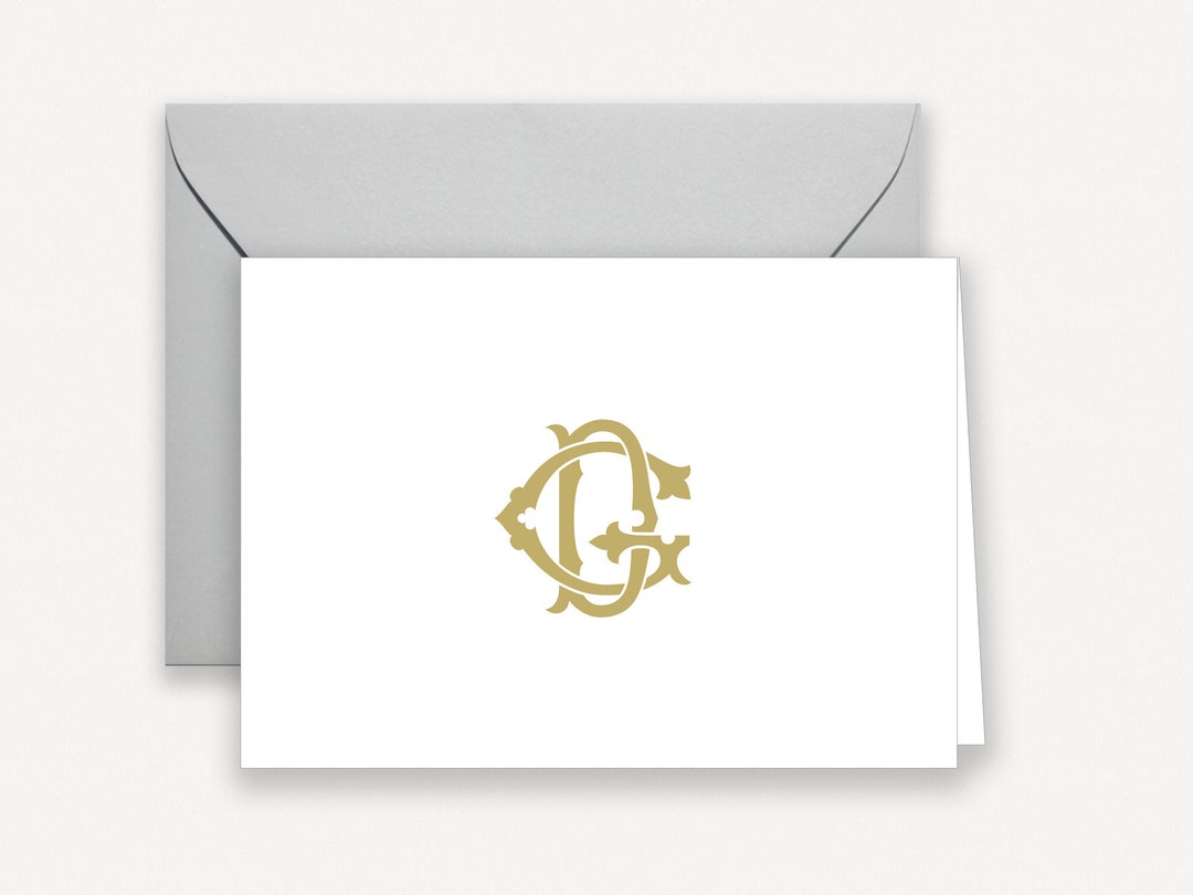 Two Letter Monogrammed Stationary Note Cards, Monogram Folded Note ...