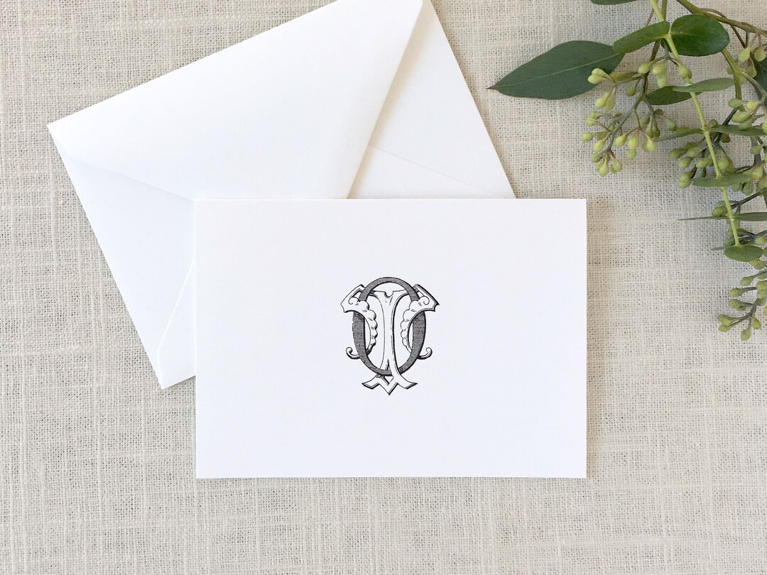 OT Interlocking Monogram Folded Note Cards, Wedding Stationery, 2 ...