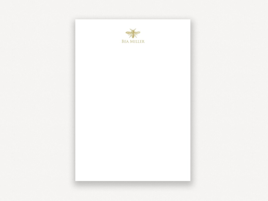 Bee Notepad, Personalized Notepad for Women, Gold Bee Motif, 40 Sheets ...