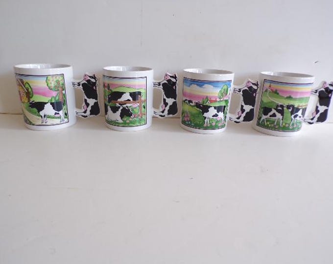 Set of 4 Vintage Cow Themed Ceramic Mugs Cow Handle Japan Holstein - Etsy