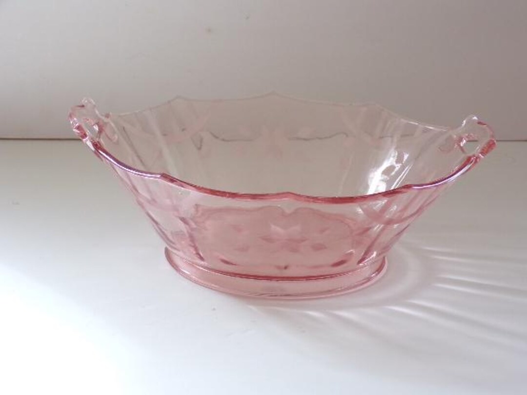 Vintage Pink Etched Depression Glass 9 Inch Bowl With Handles - Etsy
