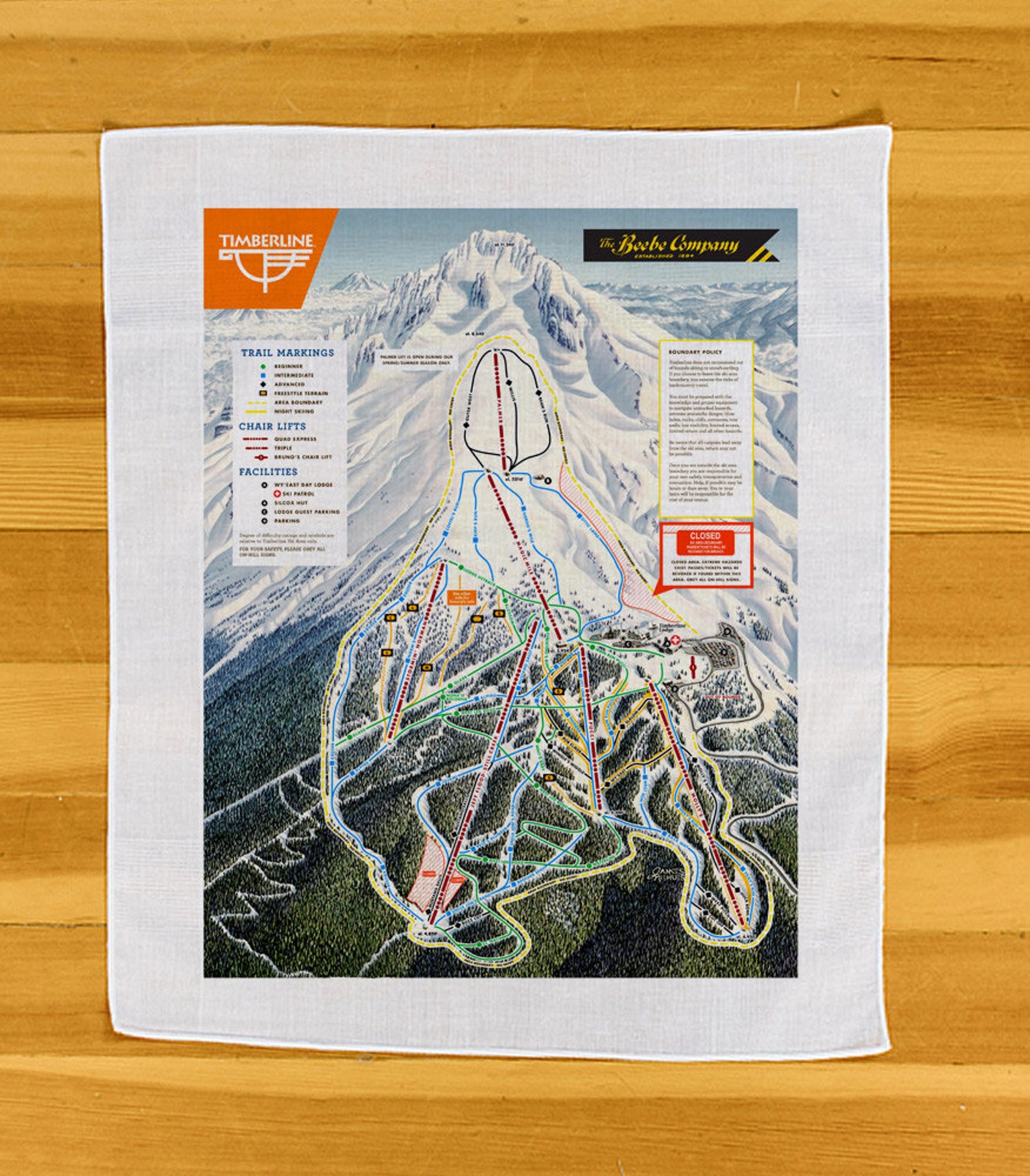 Timberline Mt Hood - Soft Trail Map Printed on Kerchief Handkerchief - Etsy