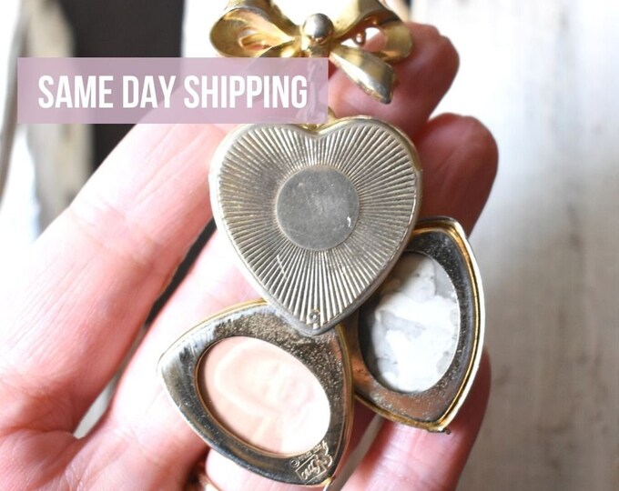 Vintage Coro Locket 4 Picture Family Photo Locket Large Heart Brooch ...