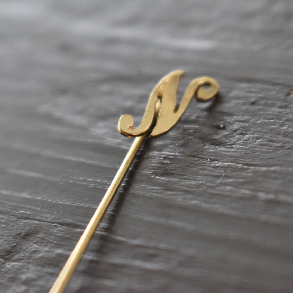14K Gold Initial N Stick Pin: Elegant Script Letter Lapel Pin - Etsy