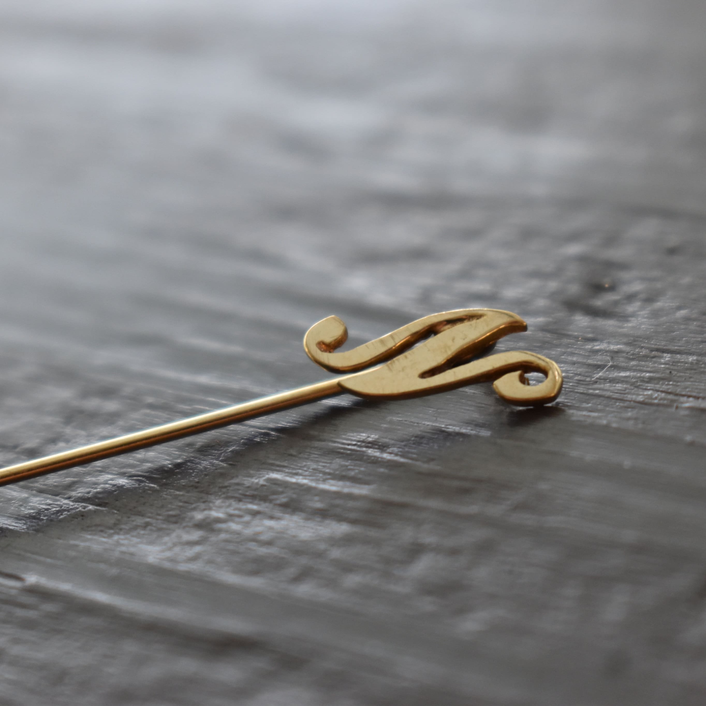 14K Gold Initial N Stick Pin: Elegant Script Letter Lapel Pin - Etsy