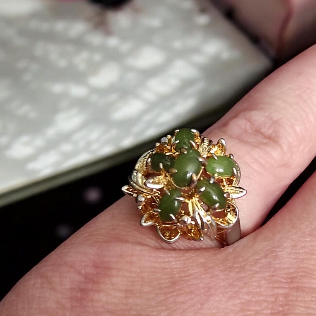 Lunar New Year Chunky Jade Cluster Ring Size 6 Vintage Green Stones ...