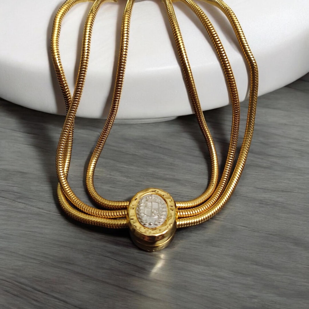 Vintage Gold Tone Multistrand Sliding Pendant Adjustable Choker ...