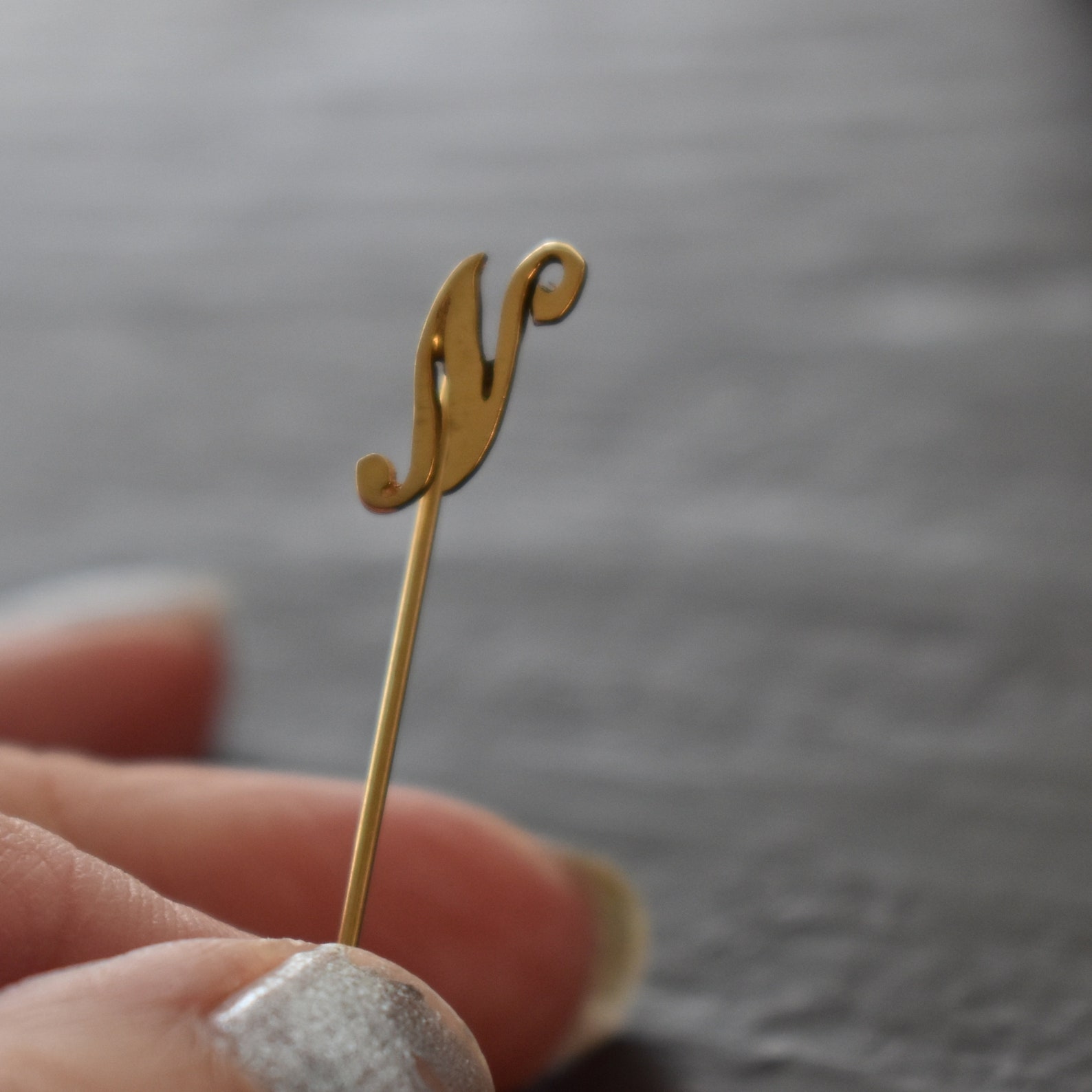 14K Gold Initial N Stick Pin: Elegant Script Letter Lapel Pin - Etsy