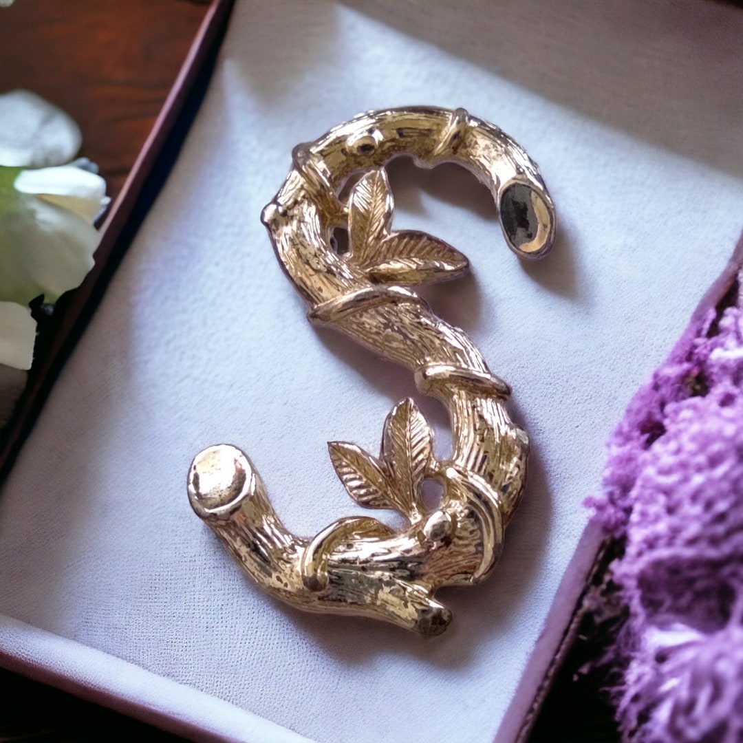 VNTG 60s Bamboo Letter Pin Silver Letter S Sara Coventry Brooch Large S ...