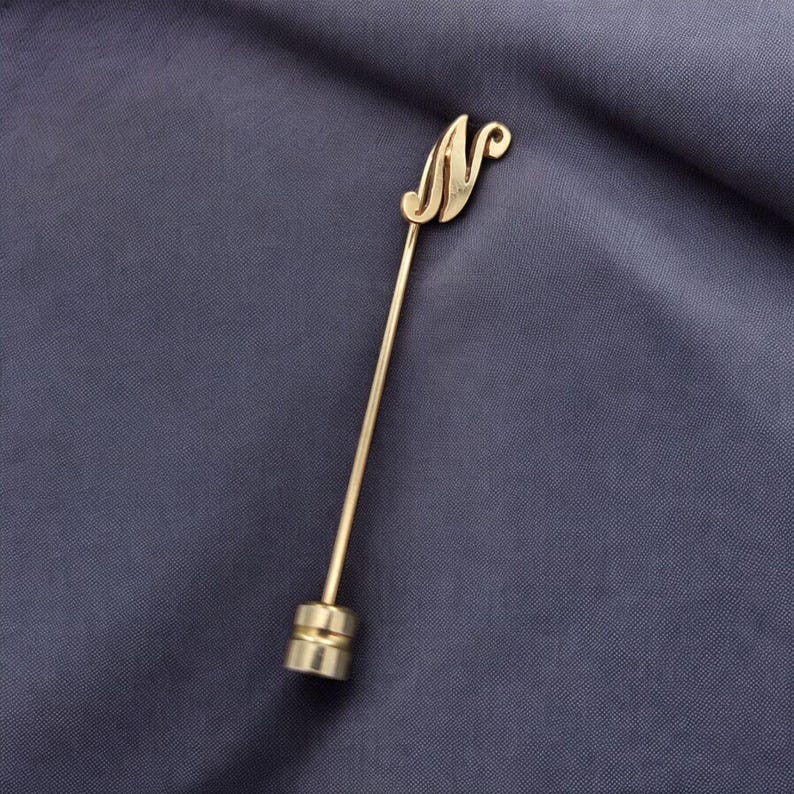 14K Gold Initial N Stick Pin: Elegant Script Letter Lapel Pin - Etsy