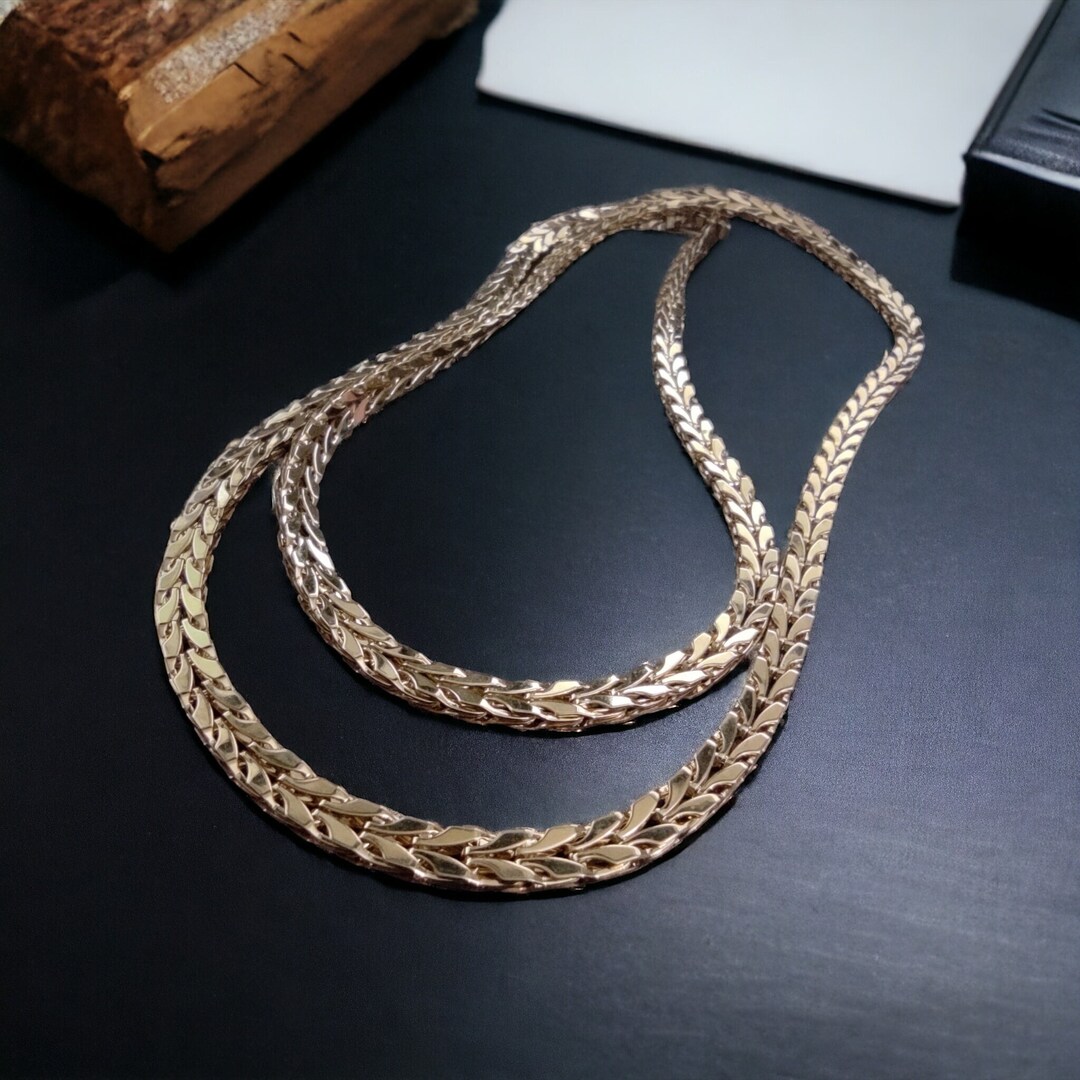 Male Necklace Chain 90s Long Gold Chain 30 Inches Flat Wheat Necklace ...