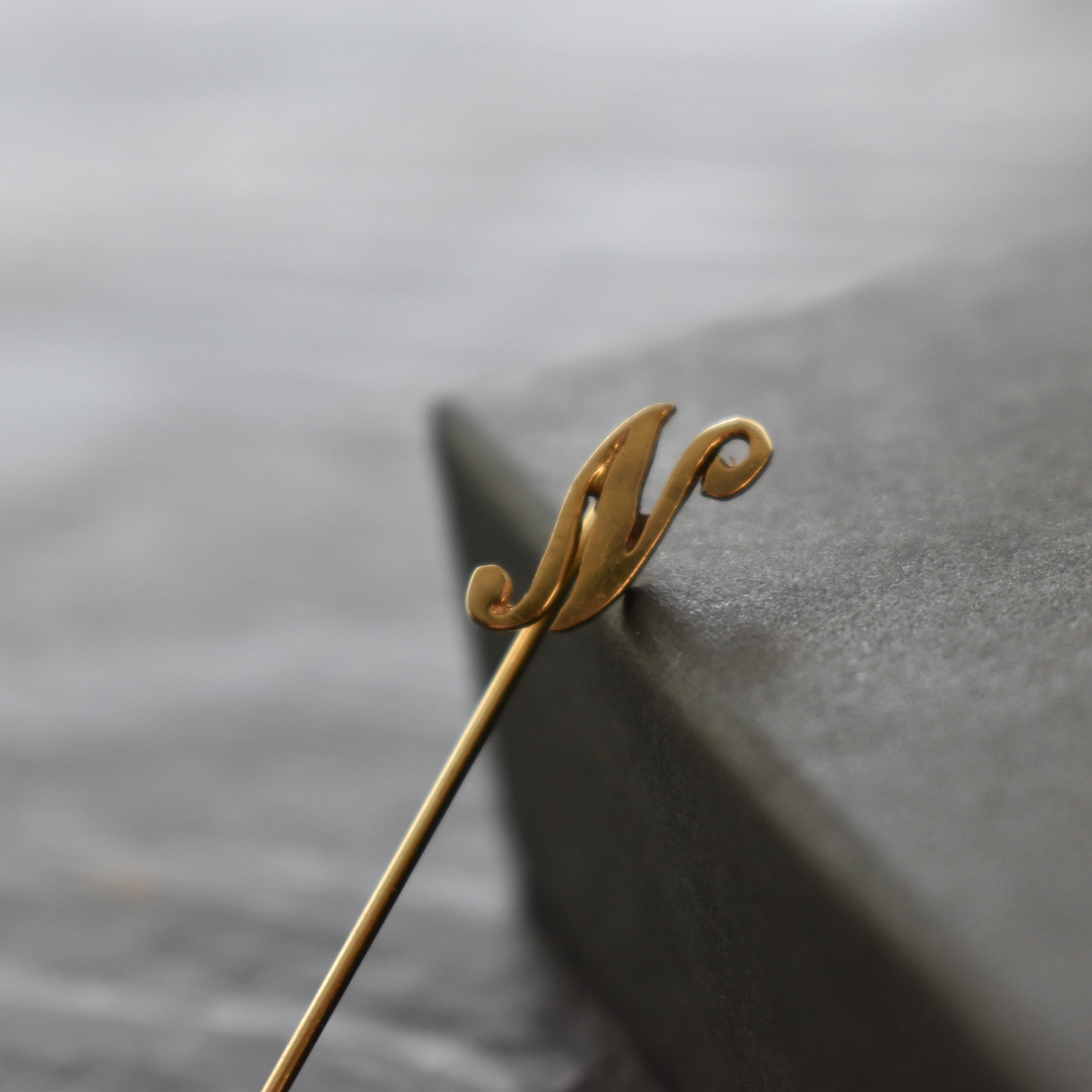 14K Gold Initial N Stick Pin: Elegant Script Letter Lapel Pin - Etsy