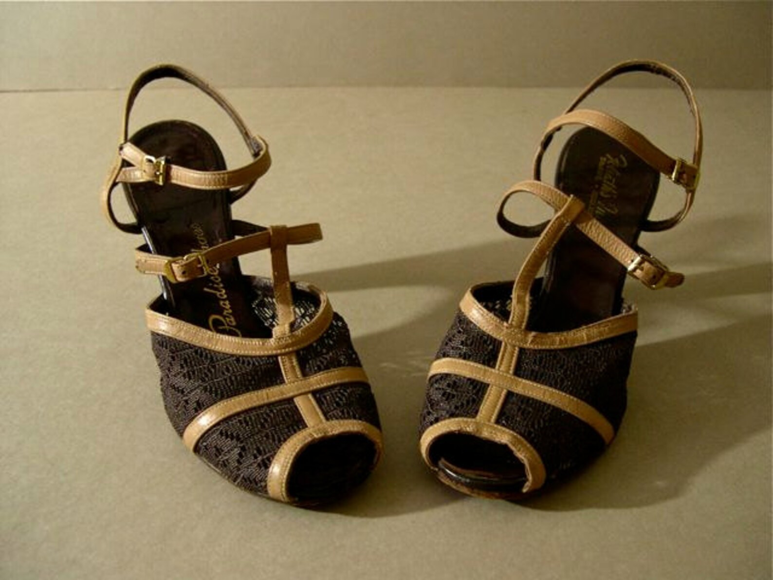 Women's Vintage Shoes, 1950's, High Heeled Sandals, Brown Lace, Tan "t ...