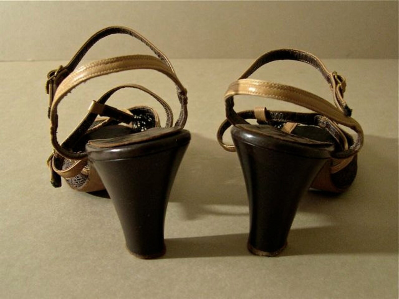 Women's Vintage Shoes, 1950's, High Heeled Sandals, Brown Lace, Tan "t ...