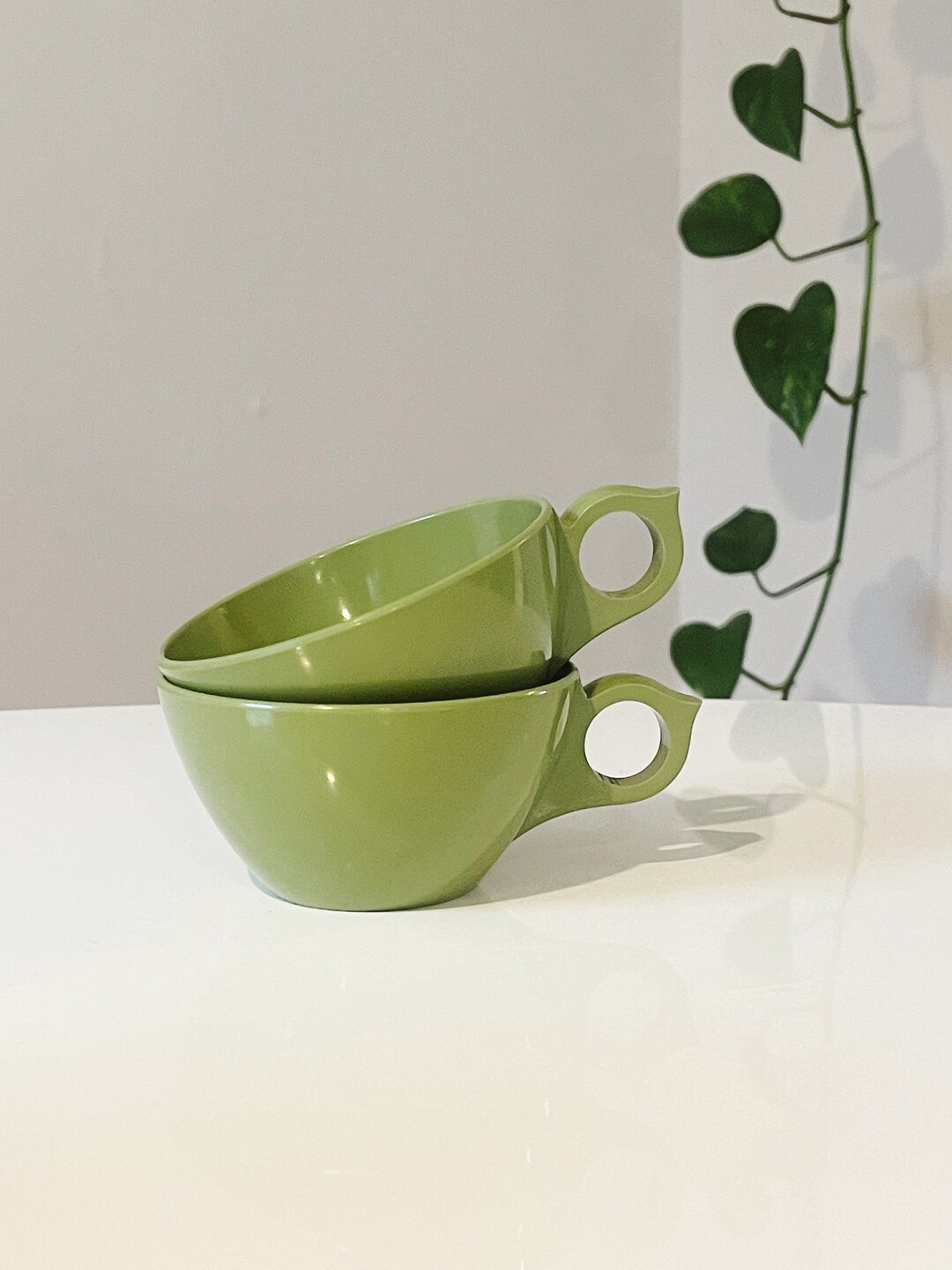 Set of Avocado Green Melamine Teacups/mugs - Etsy