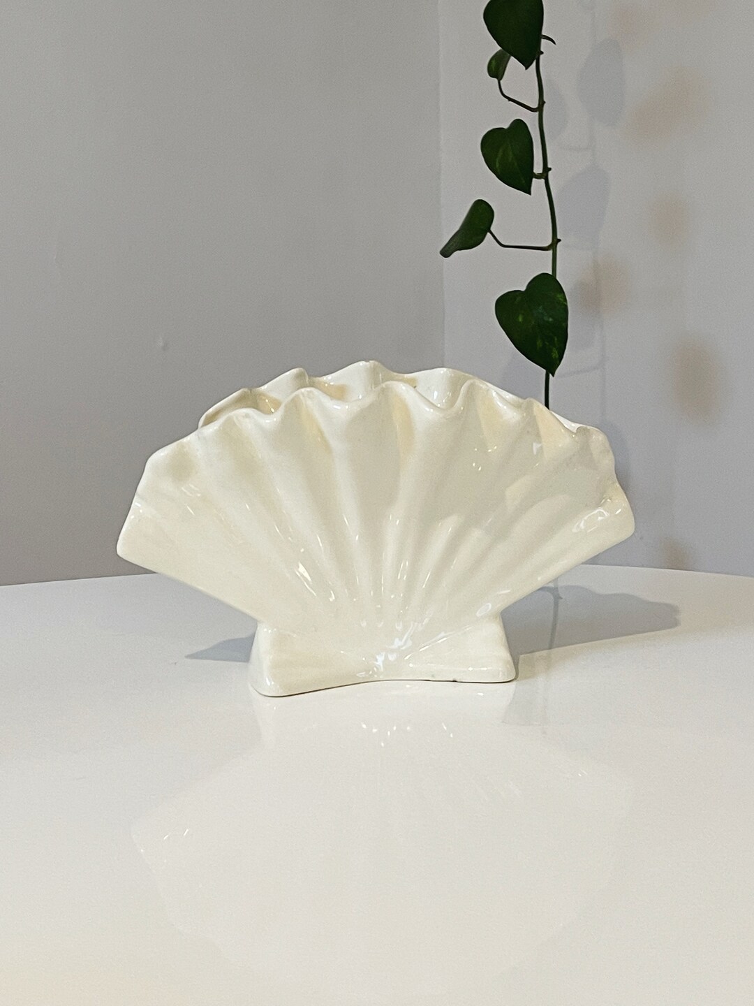 1960’s Cream Colored Seashell Fan Vase - Etsy
