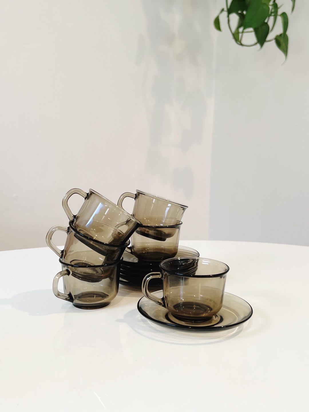 Set of Six Arcoroc France Smoked Glass Demitasse/espresso Cups With ...