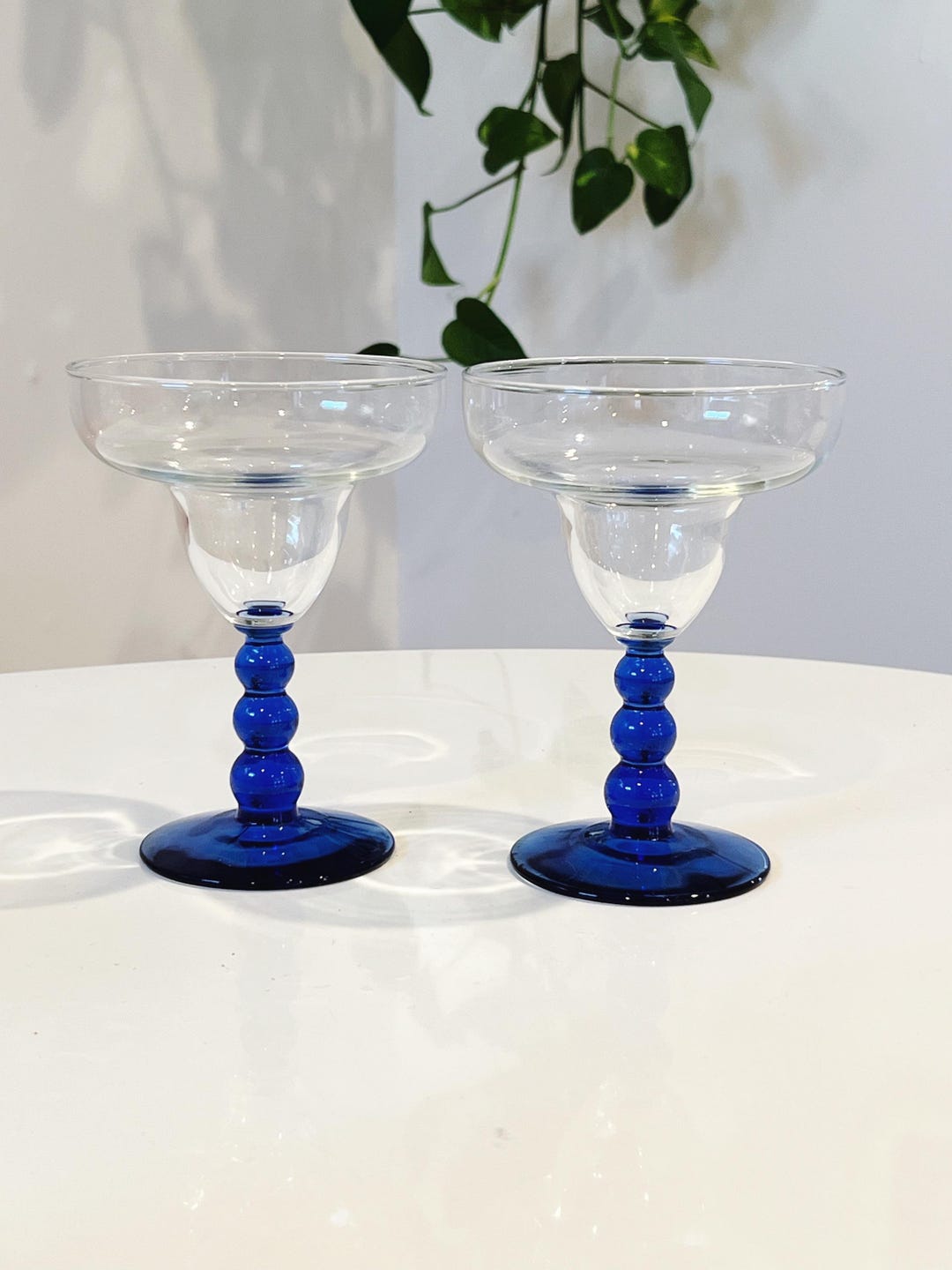 Set of Two Libbey Metropolis Blue Bubble Stem Margarita Glasses - Etsy