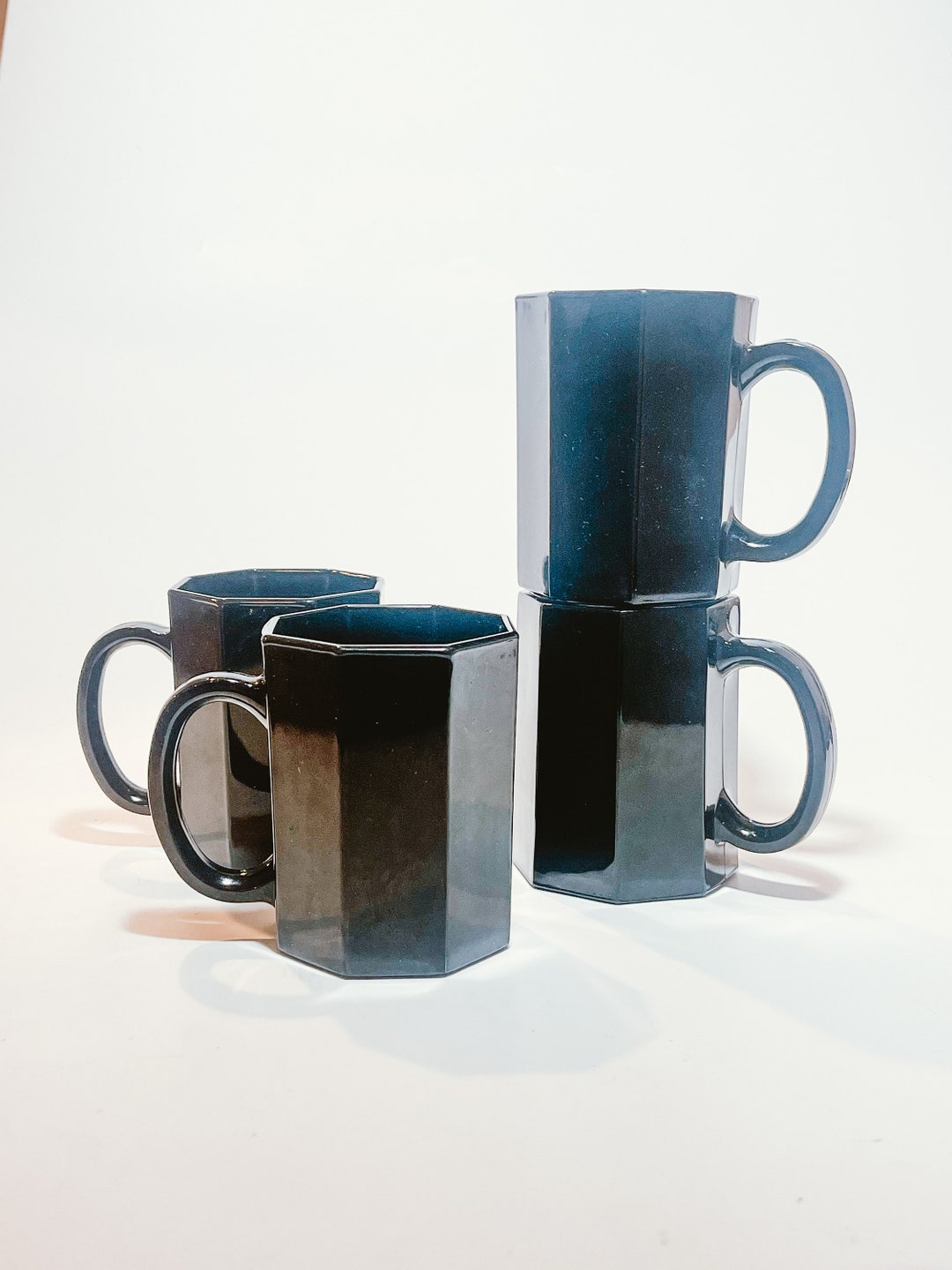 Set of Four Arcoroc France Black Octime Coffee Mugs - Etsy