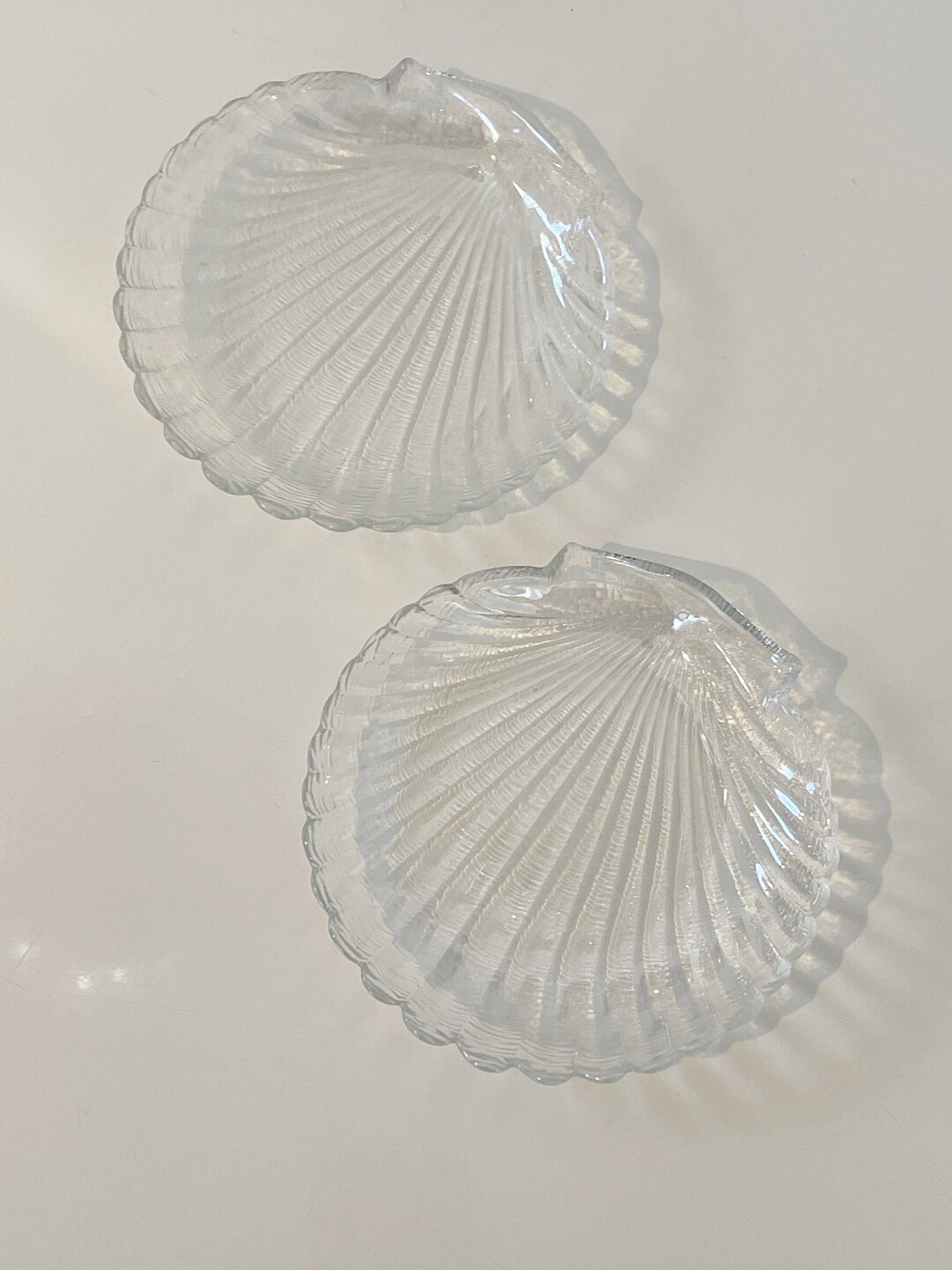 Two Clear Glass Clam Shell Dishes - Etsy