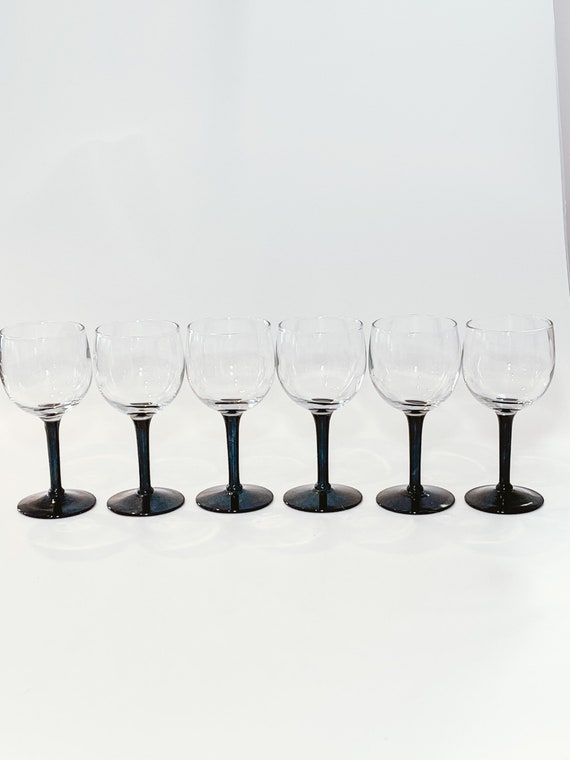Set Of Six Black Stemmed Nick And Nora Glasses Etsy
