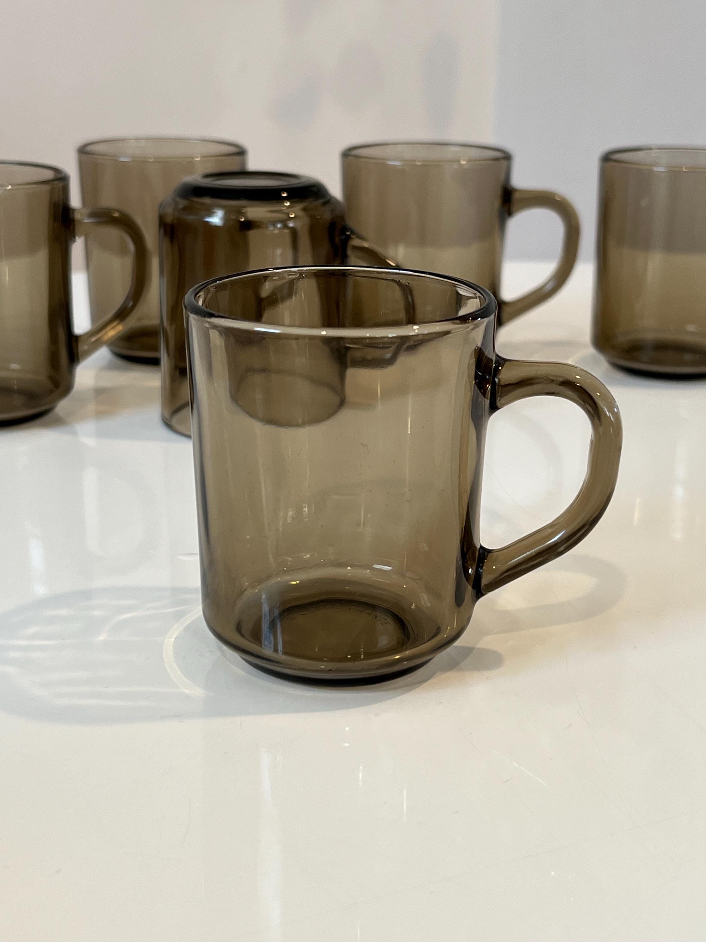 Set of Six Arcoroc France Smoked Glass Mugs - Etsy