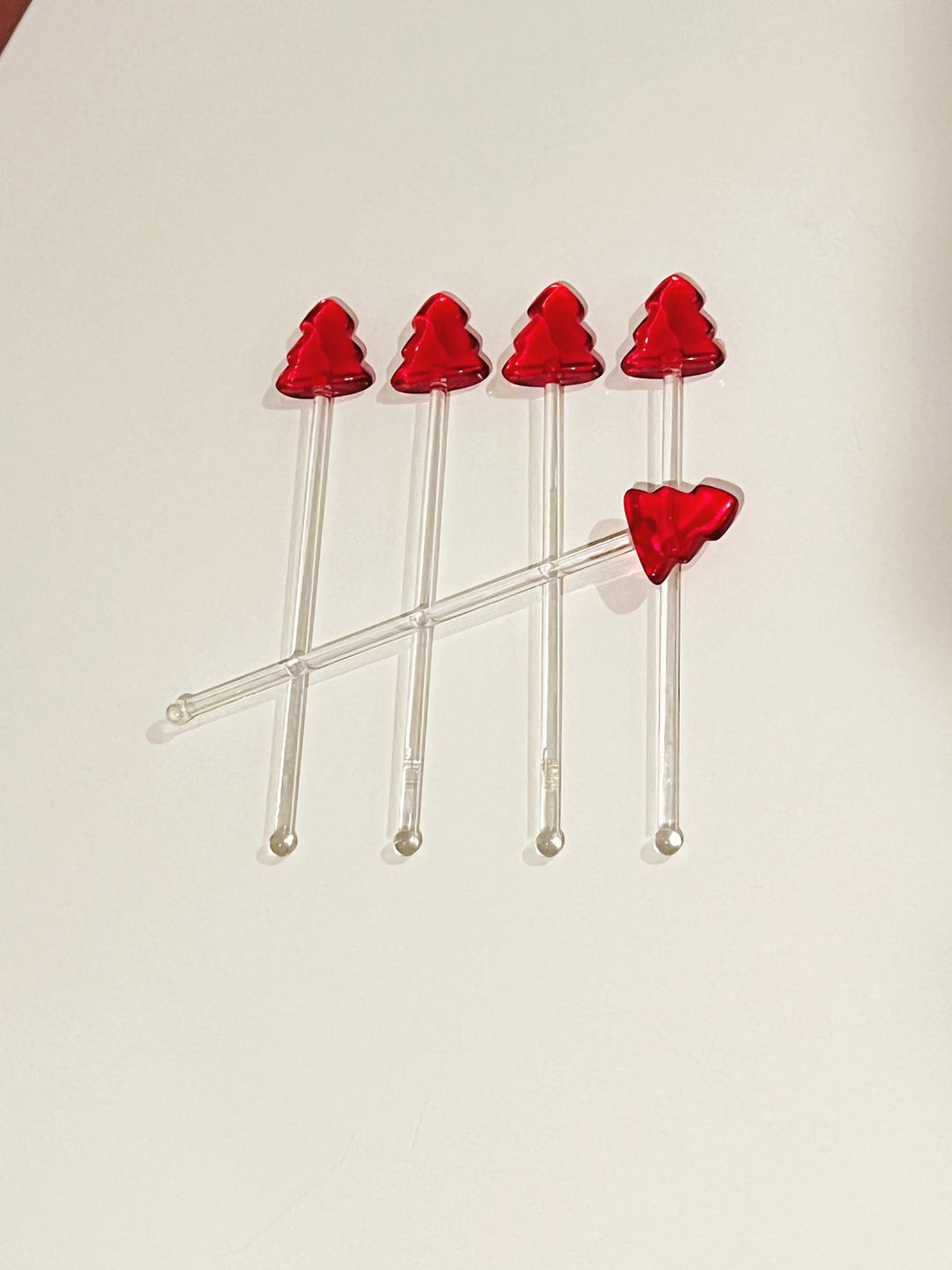 Set of Five Plastic Red Christmas Tree Swizzle Sticks/drink Stirs - Etsy