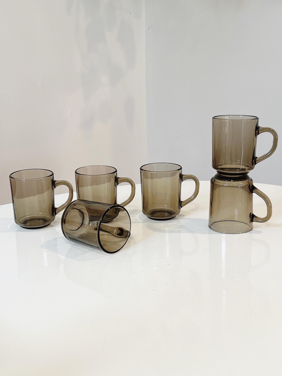 Set of Six Arcoroc France Smoked Glass Mugs - Etsy