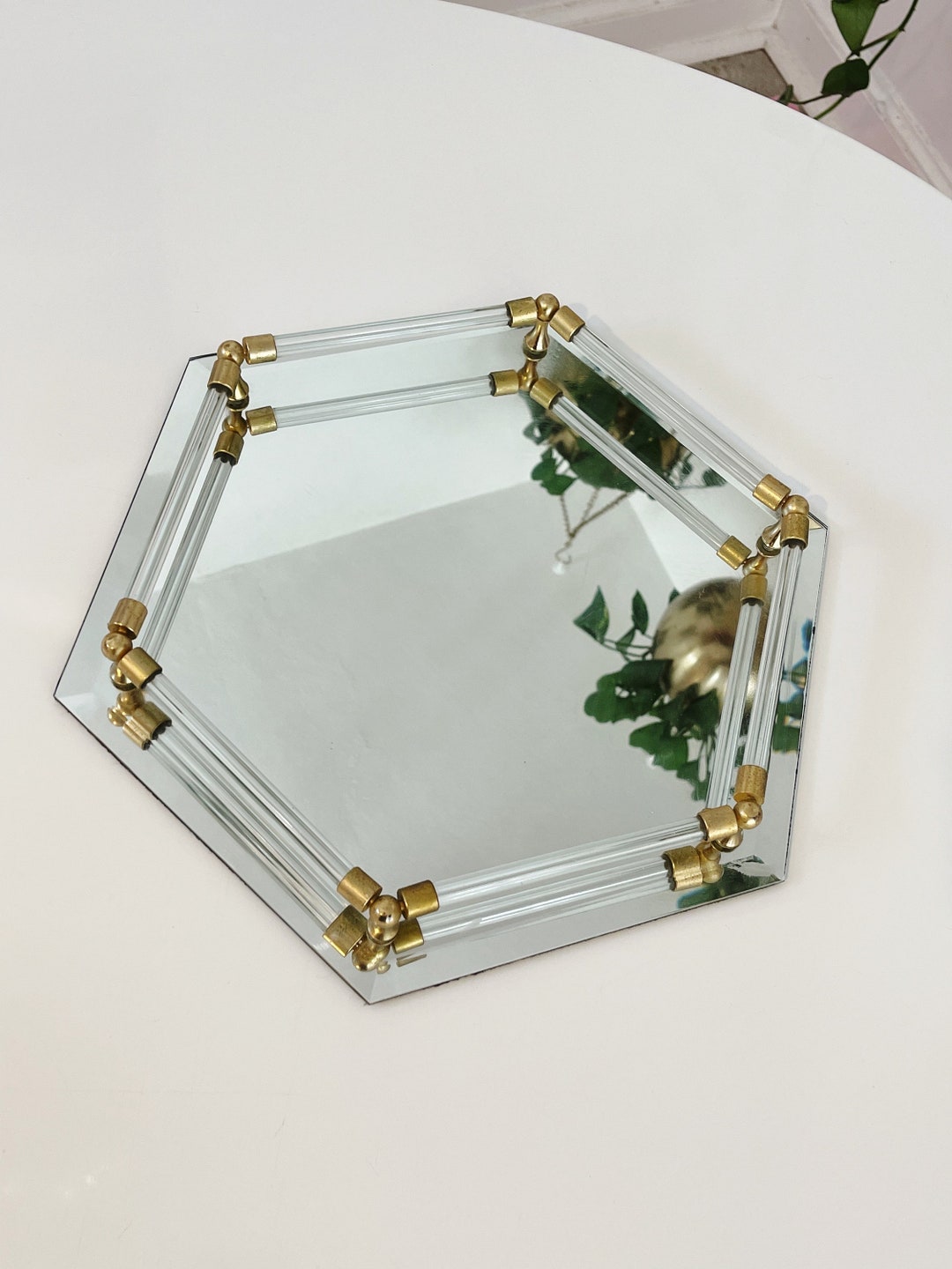 Vintage Hexagonal Mirrored Vanity Tray - Etsy