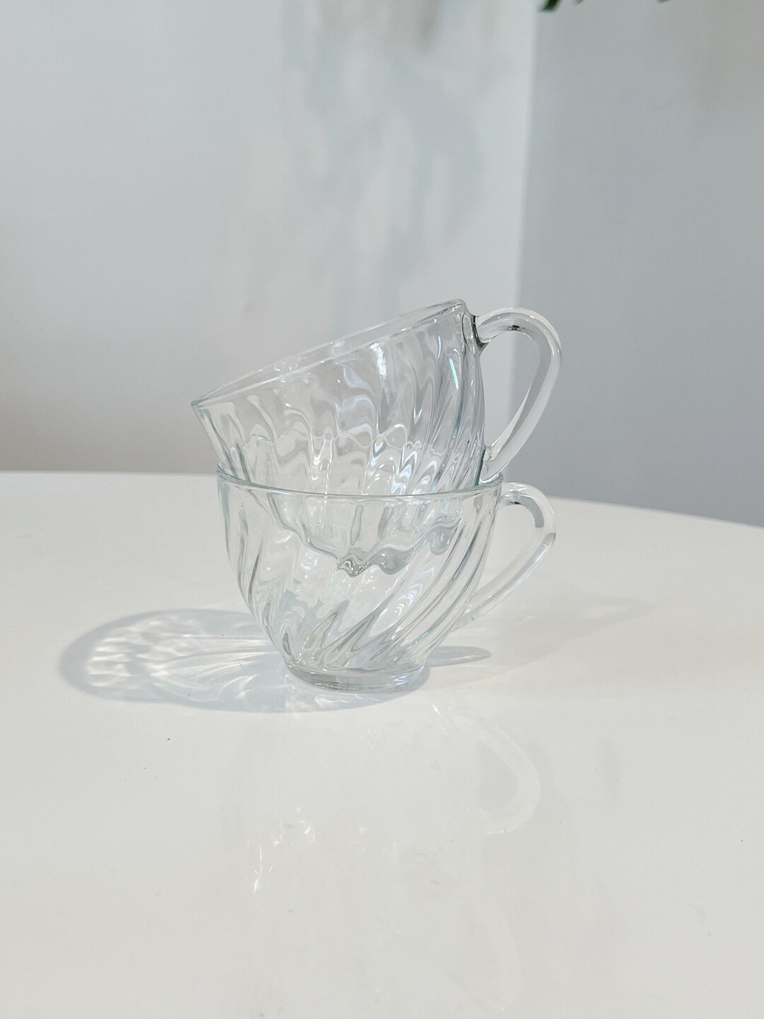 Set of Two Arcoroc France Rosaline Swirl Clear Glass Tea Cups - Etsy