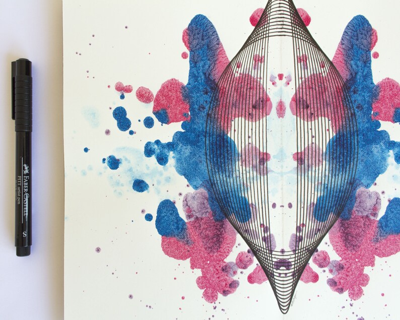 Original Ink Blot Painting on Paper Blue & Red Wall Art Ink - Etsy Norway