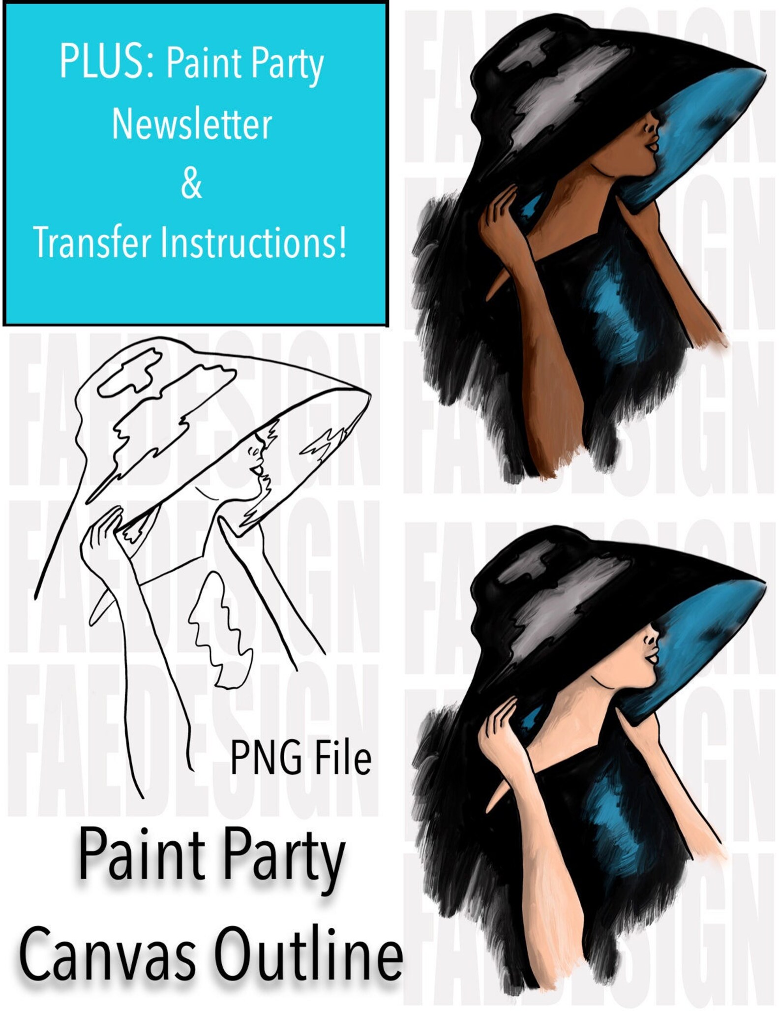 Paint Party Printable Paint Party Template Pre-drawn Canvas Template ...