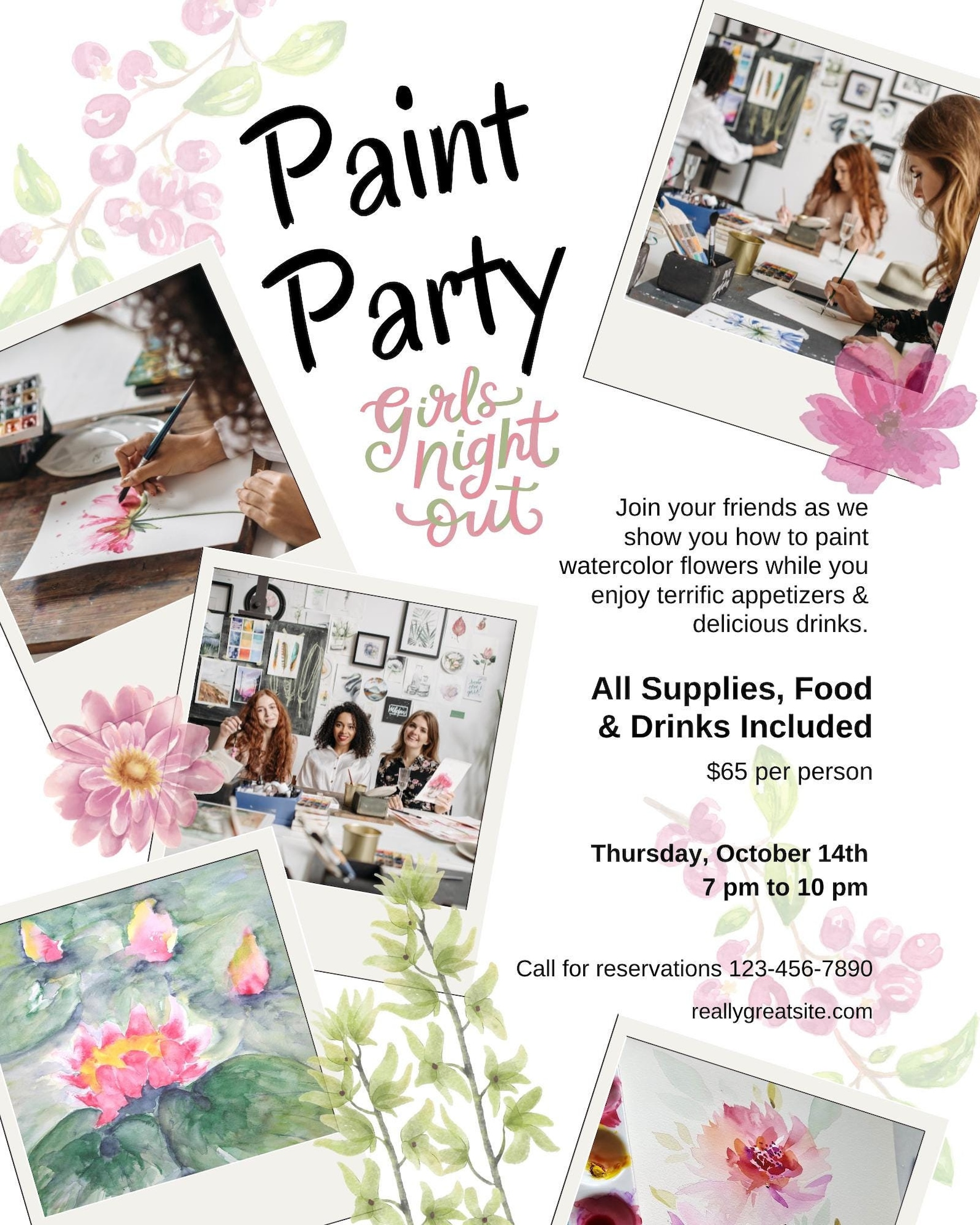 Party Invitation Template Paint Party Invite Canva Paint & Sip Template ...