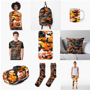 Seamless Neon Orange Camo Texture Pattern Vector Pack & Repeating Hi ...