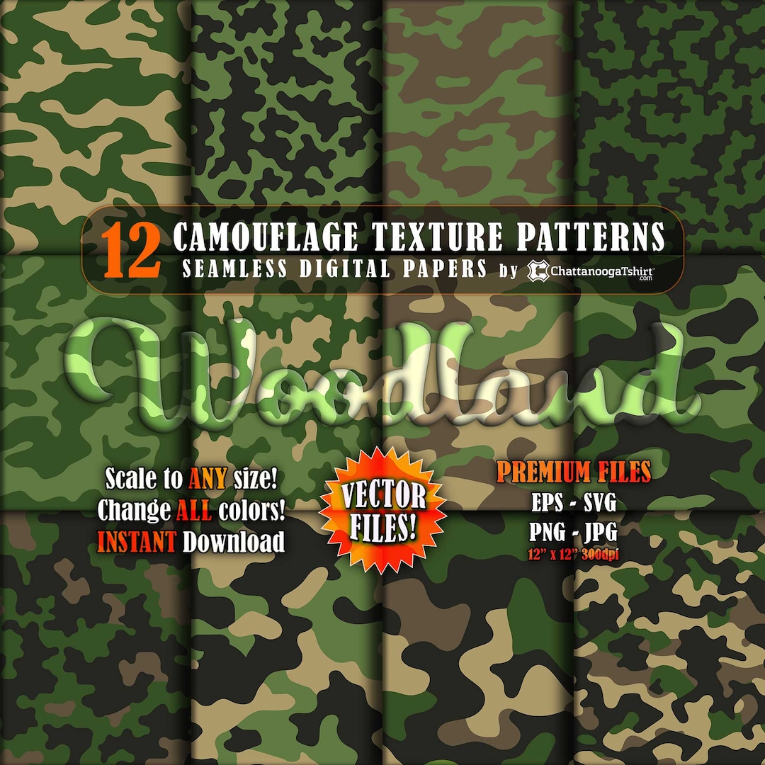 12 Simple Seamless Custom Woodland Colors Camo Texture Pattern Vector ...