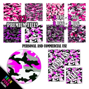 Seamless Neon Pink Camo Texture Pattern Vector Pack and Repeating Tiled ...
