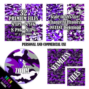 Seamless Neon PURPLE Camo Texture Pattern Vector Pack & Tiling Hi-res ...