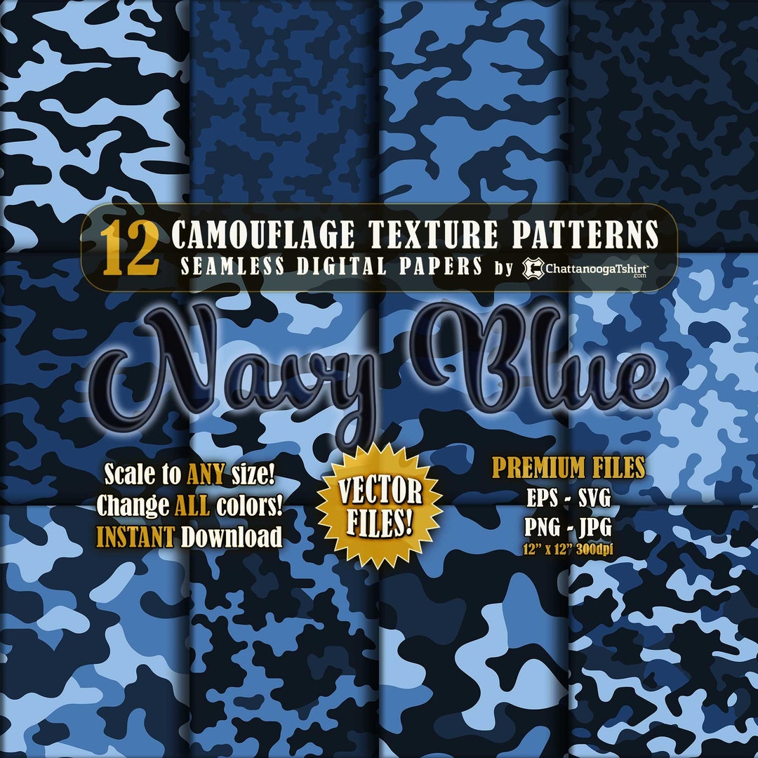 12 Simple Seamless Custom Navy Blue Colors Camo Texture Pattern Vector ...