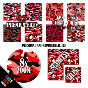 Seamless Neon RED Camo Texture Pattern Vector Pack & Repeating Hi ...