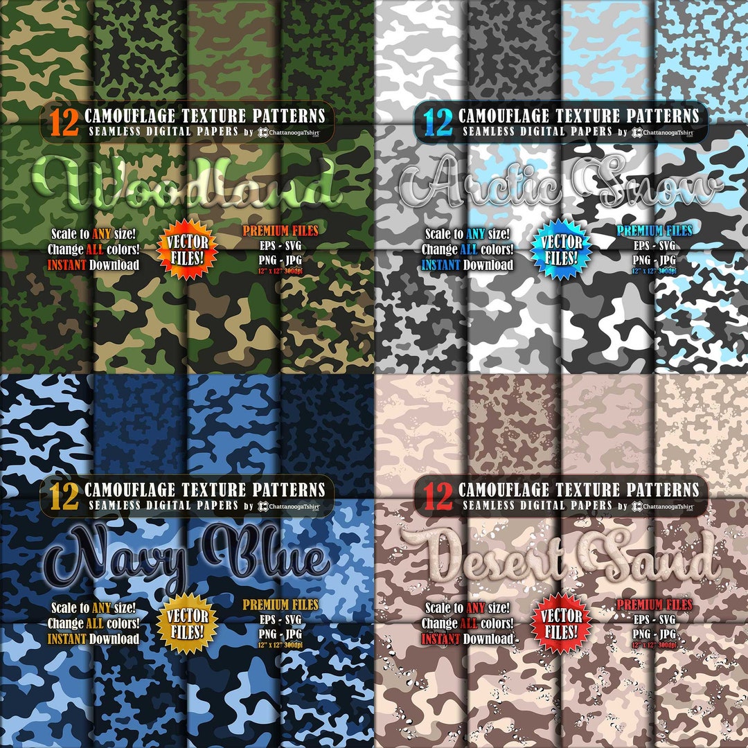 48 Simple Seamless Camo Texture Patterns - 4 Set Bundle Repeating ...