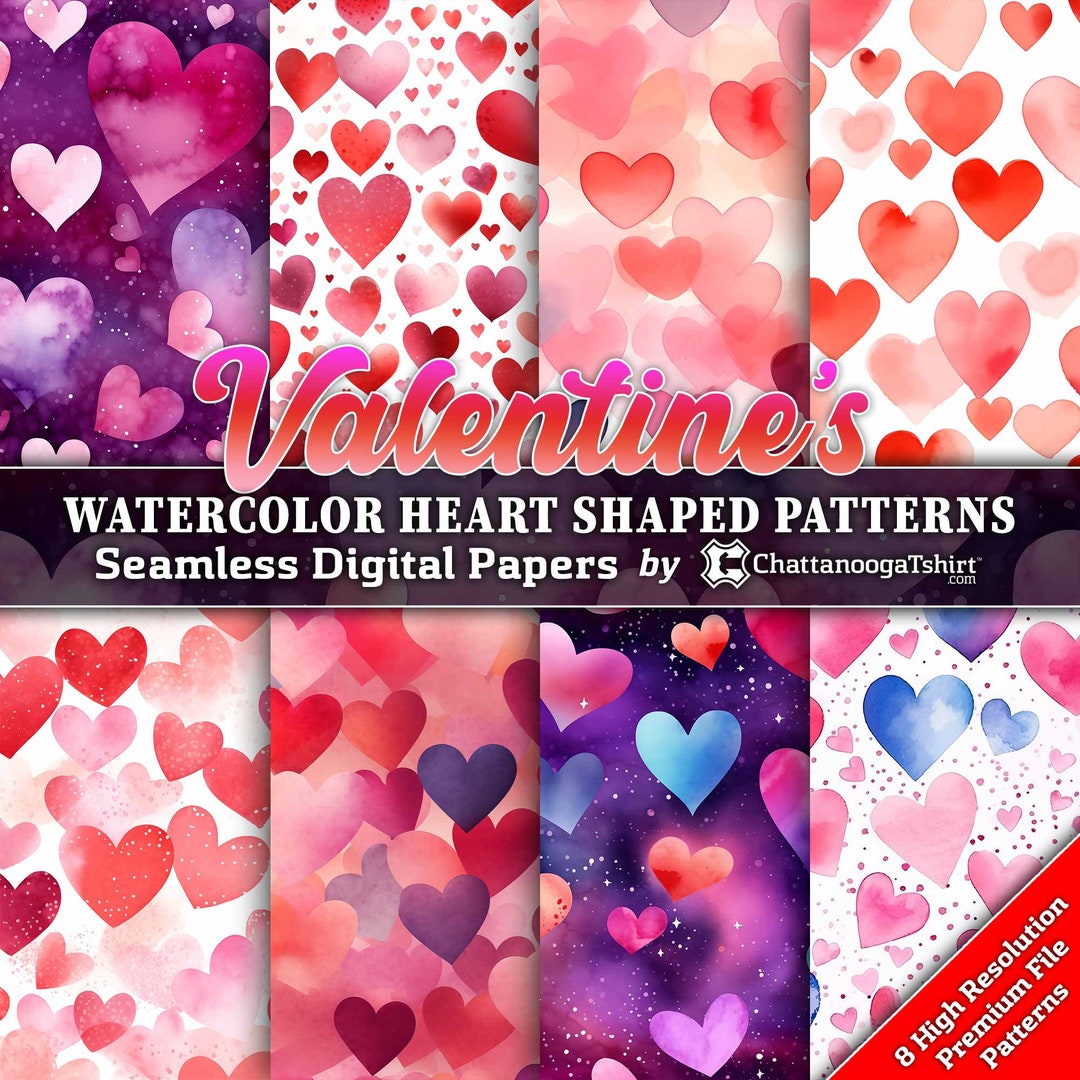 8 Seamless Valentine' Day Heart Shaped Watercolor Texture - Etsy